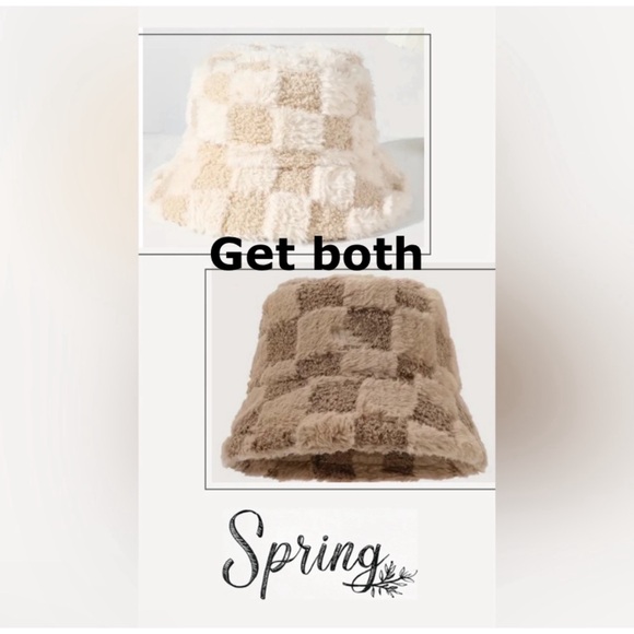 Accessories | Twofer Two Toned Checkered Cream Brown Bucket Hats | Poshmark